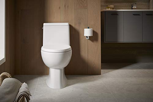 KOHLER 78080-0 Reach Comfort Height Chair Height One-Piece Compact Elongated Toilet with Skirted Trapway, Left-Hand Trip Lever, 1.28 GPF