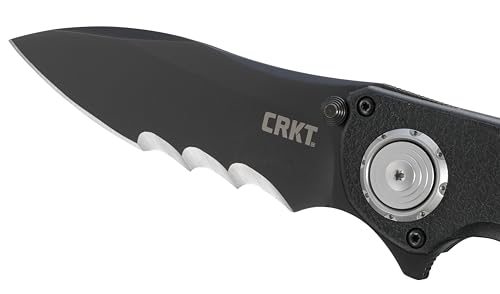 CRKT Linchpin EDC Folding Pocket Knife: Heavy Duty Everyday Carry, Black Blade with Veff Serrations, Flipper, Deadbolt Lock, Ball Bearing Pivot, GRN Handle, Pocket Clip 5406K