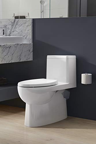 KOHLER 78080-0 Reach Comfort Height Chair Height One-Piece Compact Elongated Toilet with Skirted Trapway, Left-Hand Trip Lever, 1.28 GPF