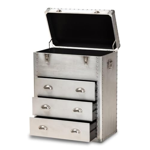 Baxton Studio Serge French Industrial Silver Metal 3-Drawer Accent Storage Chest