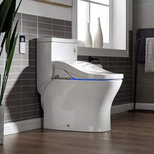 woodbridge luxury, elongated one piece toilet with advanced bidet seat, t-0022, white