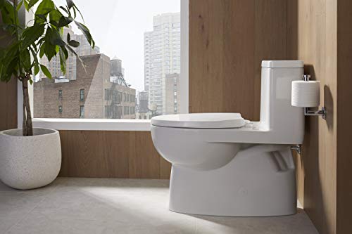 KOHLER 78080-0 Reach Comfort Height Chair Height One-Piece Compact Elongated Toilet with Skirted Trapway, Left-Hand Trip Lever, 1.28 GPF