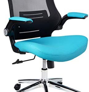 Office Star Ventilated Black Screen Back Faux Leather Manager's Office Chair with Padded Color Flip Arms with Angled Chrome Base, Blue