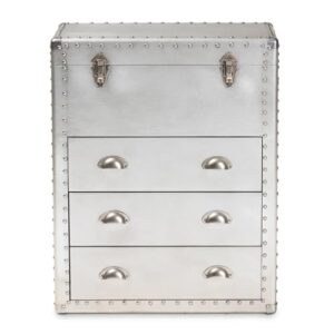 Baxton Studio Serge French Industrial Silver Metal 3-Drawer Accent Storage Chest