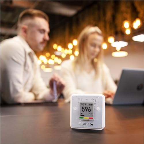 SAF Aranet4 Home: Wireless Indoor Air Quality Monitor for Office or School (CO2, Temperature, Humidity and More) Portable, Battery Powered, E-Ink Screen, App for Configuration & Data History