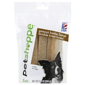 petshoppe peanut butter double treat bones dog treats - highly digestible - promotes plaque and tartar control - perfect for training (3 bones)