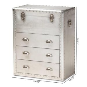 Baxton Studio Serge French Industrial Silver Metal 3-Drawer Accent Storage Chest