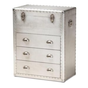 baxton studio serge french industrial silver metal 3-drawer accent storage chest