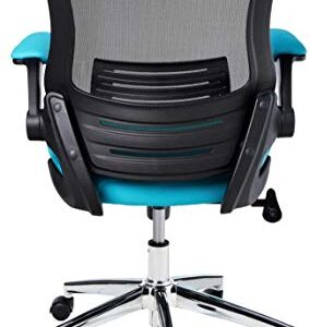 Office Star Ventilated Black Screen Back Faux Leather Manager's Office Chair with Padded Color Flip Arms with Angled Chrome Base, Blue