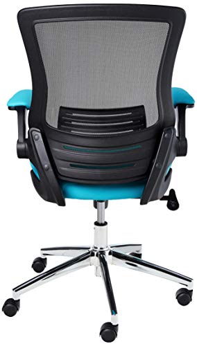 Office Star Ventilated Black Screen Back Faux Leather Manager's Office Chair with Padded Color Flip Arms with Angled Chrome Base, Blue