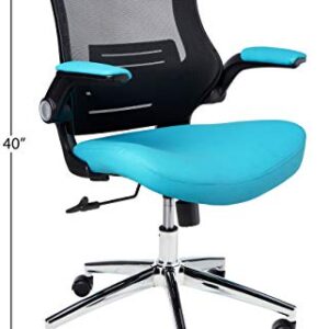 Office Star Ventilated Black Screen Back Faux Leather Manager's Office Chair with Padded Color Flip Arms with Angled Chrome Base, Blue