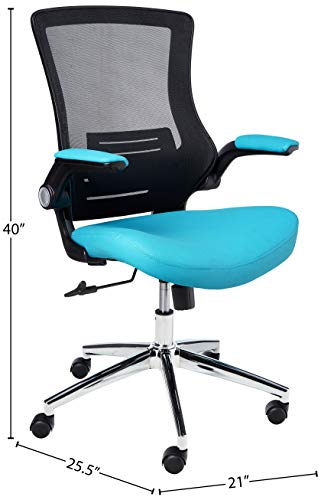 Office Star Ventilated Black Screen Back Faux Leather Manager's Office Chair with Padded Color Flip Arms with Angled Chrome Base, Blue