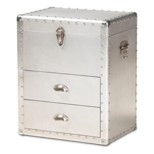 baxton studio serge french industrial silver metal 2-drawer accent storage chest