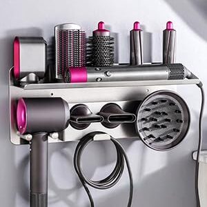 Hair Dryer Holder Compatible with Dyson Supersonic Hair Dryer Compatible with Dyson Airwrap Styler Organizer Storage 2in1 Wall Mounted Stand Fits Curler Diffuser 2 Nozzles for Bathroom Bedroom Salon