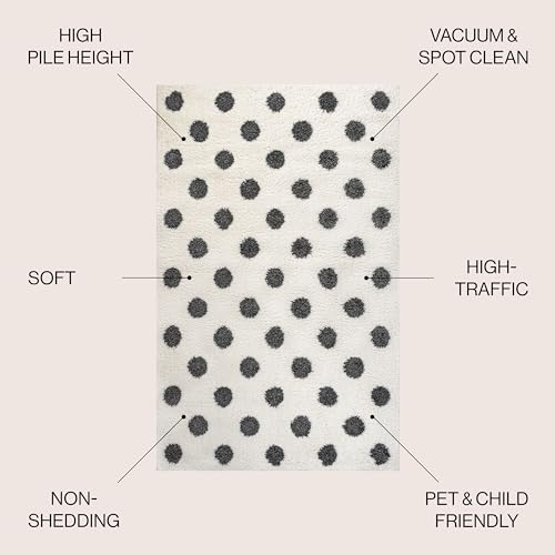 JONATHAN Y MOH411A-5 Pere Modern Charcoal Dot Shag Indoor Area-Rug Bohemian Contemporary Geometric Easy-Cleaning Bedroom Kitchen Living Room Non Shedding, 5 X 8, White/Black