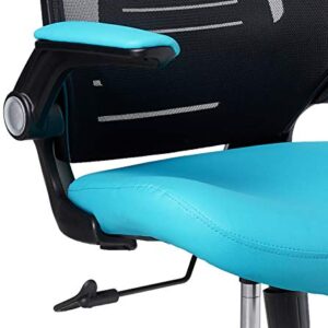 Office Star Ventilated Black Screen Back Faux Leather Manager's Office Chair with Padded Color Flip Arms with Angled Chrome Base, Blue