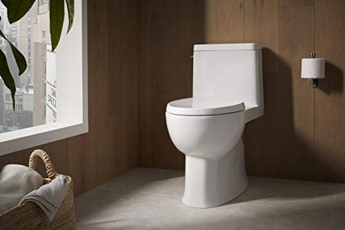 KOHLER 78080-0 Reach Comfort Height Chair Height One-Piece Compact Elongated Toilet with Skirted Trapway, Left-Hand Trip Lever, 1.28 GPF