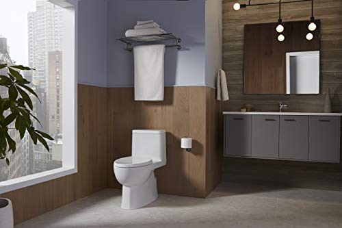 KOHLER 78080-0 Reach Comfort Height Chair Height One-Piece Compact Elongated Toilet with Skirted Trapway, Left-Hand Trip Lever, 1.28 GPF