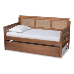 baxton studio toveli vintage french inspired ash wanut finished wood and synthetic rattan daybed with trundle