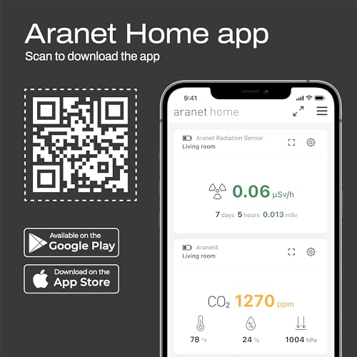 SAF Aranet4 Home: Wireless Indoor Air Quality Monitor for Office or School (CO2, Temperature, Humidity and More) Portable, Battery Powered, E-Ink Screen, App for Configuration & Data History