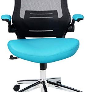 Office Star Ventilated Black Screen Back Faux Leather Manager's Office Chair with Padded Color Flip Arms with Angled Chrome Base, Blue