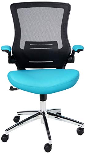 Office Star Ventilated Black Screen Back Faux Leather Manager's Office Chair with Padded Color Flip Arms with Angled Chrome Base, Blue