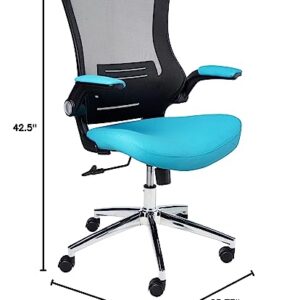 Office Star Ventilated Black Screen Back Faux Leather Manager's Office Chair with Padded Color Flip Arms with Angled Chrome Base, Blue