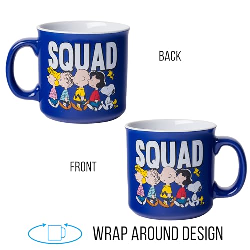 Silver Buffalo Peanuts Squad Featuring Sally, Linus, Charlie Brown, Lucy, Snoopy, and Woodstock Ceramic Camper Mug, 20 Ounces