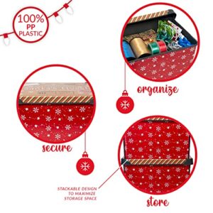 Simplify Santa’s Elves and Snowflake Design Storage Bin | Christmas Tote | Holiday Décor Decorations Organizer | Lidded | Stackable | Red