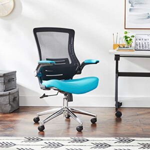 Office Star Ventilated Black Screen Back Faux Leather Manager's Office Chair with Padded Color Flip Arms with Angled Chrome Base, Blue