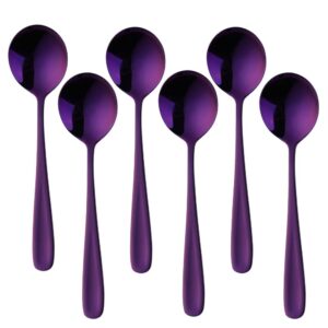 buyer star bouillon spoon sets, 7-inch round soup spoons, stainless steel finished table dinner spoons