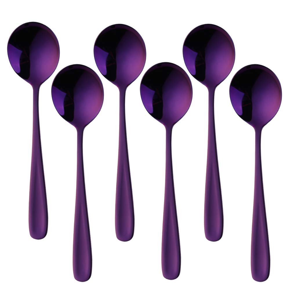 Buyer Star Bouillon Spoon Sets, 7-Inch Round Soup Spoons, Stainless Steel Finished Table Dinner Spoons