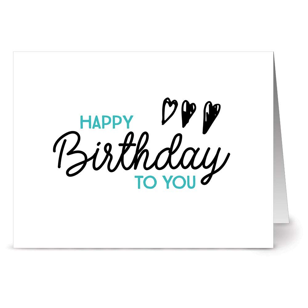 Happy Birthday Cards Bulk Assortment – 72 Pack – Teal Script Birthday – 6 Unique Designs – AQUA BLUE ENVELOPES INCLUDED – Birthday Greeting Cards – Glossy Cover Blank Inside – By Note Card Café