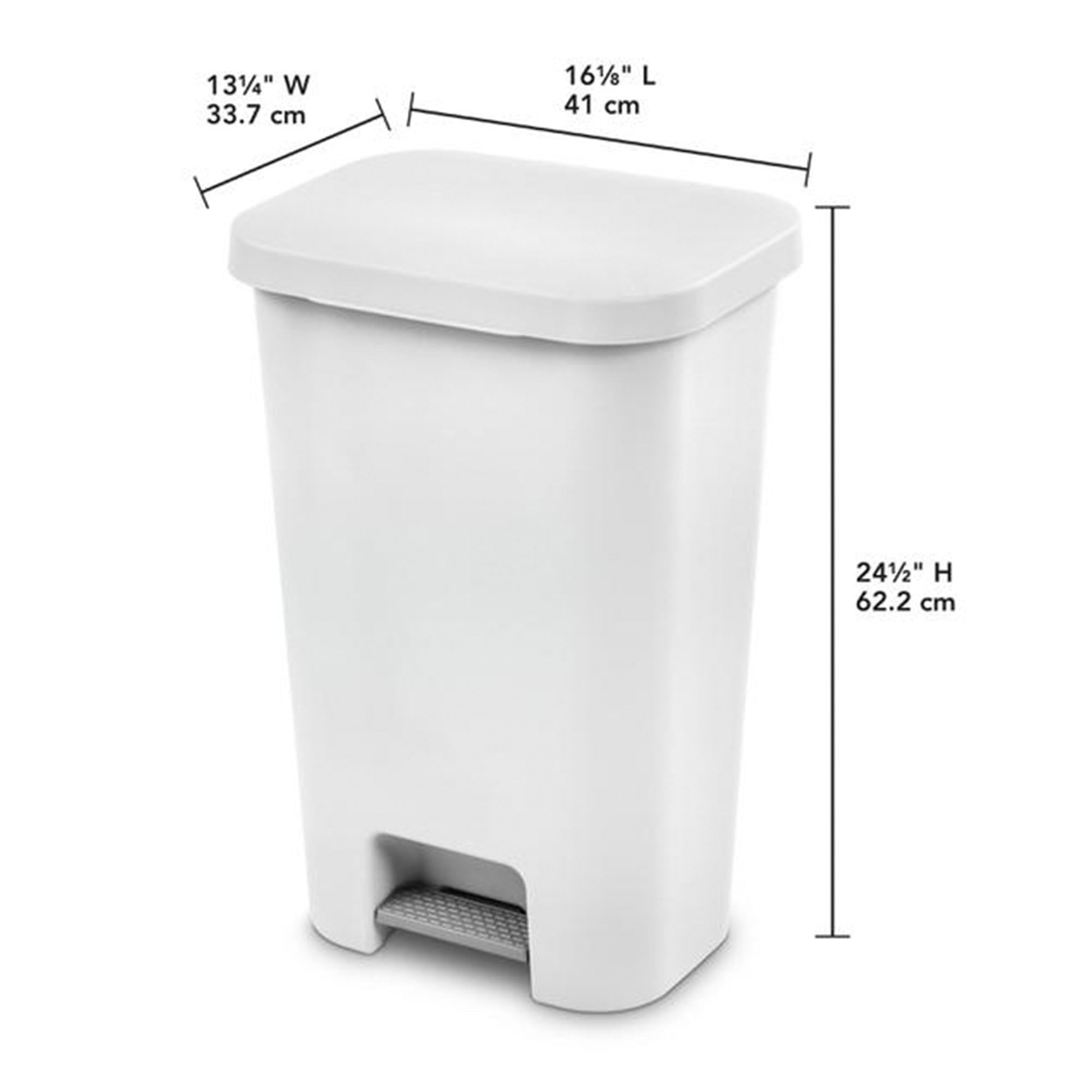 Sterilite 11.9 Gallon StepOn Wastebasket with Lid, Ideal in the Kitchen and Mudroom, Fits a Large 13 Gal Trash Liner, Pedal, White Lid and Bin, 4-Pack