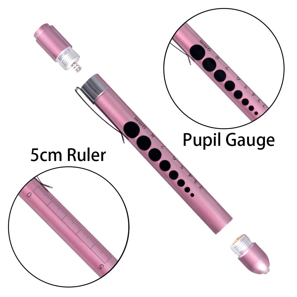 Aokin Pen Light with Pupil Gauge, Reusable LED Penlight Medical for Doctor Nurse Diagnostic etc, White Light, Teal and Rose Gold