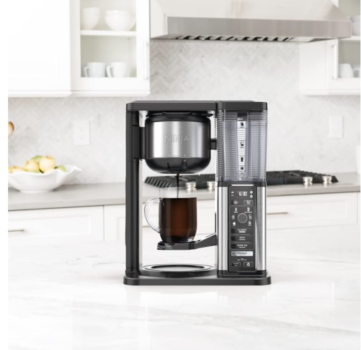 Ninja Specialty Coffee Maker CM400, Removable Water Reservoir, Glass Carafe, Single-Cup Brewing Fold Away Cup Platform