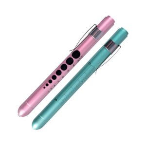 aokin pen light with pupil gauge, reusable led penlight medical for doctor nurse diagnostic etc, white light, teal and rose gold