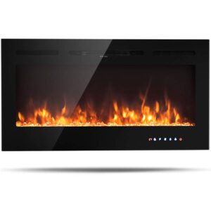 tangkula 40 inches electric fireplace insert with thermostat, in-wall recessed and wall mounted 1500 w faux fireplace, touch screen control, 9 flamer color, temperature control & timer (40 inches)