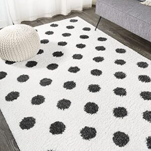 JONATHAN Y MOH411A-5 Pere Modern Charcoal Dot Shag Indoor Area-Rug Bohemian Contemporary Geometric Easy-Cleaning Bedroom Kitchen Living Room Non Shedding, 5 X 8, White/Black