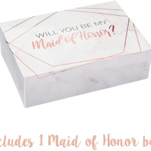 Pop Fizz Designs Bridesmaid Proposal Box Set I 6 Pack I 1 Maid of Honor Proposal Box and 5 Will You be My Bridesmaid Boxes I Marble with Gold Foil Bridesmaid Box for Bridesmaid Gifts