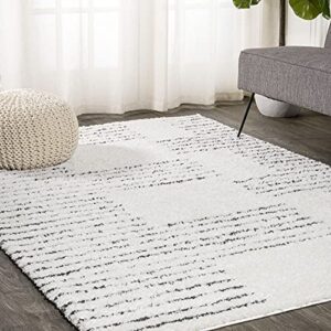 JONATHAN Y MOH407A-5 Petra Abstract Stripe Geometric Shag Indoor Area-Rug Bohemian Contemporary Glam Easy-Cleaning Bedroom Kitchen Living Room Non Shedding, 5 X 8, White/Black