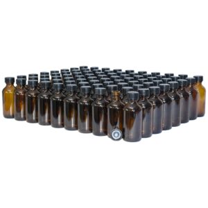 glassbottleoutlet (80 pack) 2 oz. amber boston round with black poly cone cap