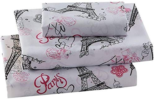 Home Collection Twin Size Comforter And Sheet Set Paris Eiffel Tower Hearts Flowers for Girls/Teens White Pink Black Pink / White New