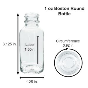 GlassBottleOutlet (Pack of 108) 1 oz. Clear Boston Round with Black Cone Lined Cap