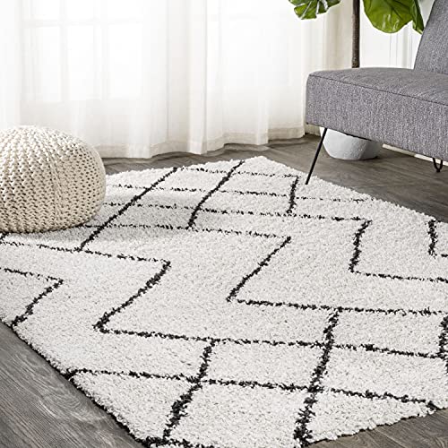 JONATHAN Y SHG101A-8 Inca Moroccan Diamond Shag Indoor Area -Rug Bohemian Contemporary Geometric Easy -Cleaning High Traffic Bedroom Kitchen Living Room Non Shedding, 8 X 10, Beige/Dark Gray