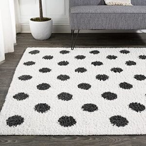 JONATHAN Y MOH411A-5 Pere Modern Charcoal Dot Shag Indoor Area-Rug Bohemian Contemporary Geometric Easy-Cleaning Bedroom Kitchen Living Room Non Shedding, 5 X 8, White/Black