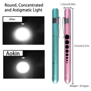 Aokin Pen Light with Pupil Gauge, Reusable LED Penlight Medical for Doctor Nurse Diagnostic etc, White Light, Teal and Rose Gold