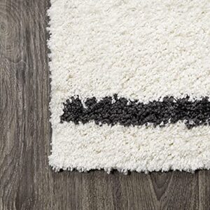 JONATHAN Y MOH402A-5 Alaro Berber Stripe Shag Indoor Area -Rug Bohemian Geometric Contemporary Glam Easy -Cleaning Bedroom Kitchen Living Room Non Shedding, 5 X 8, White/Black