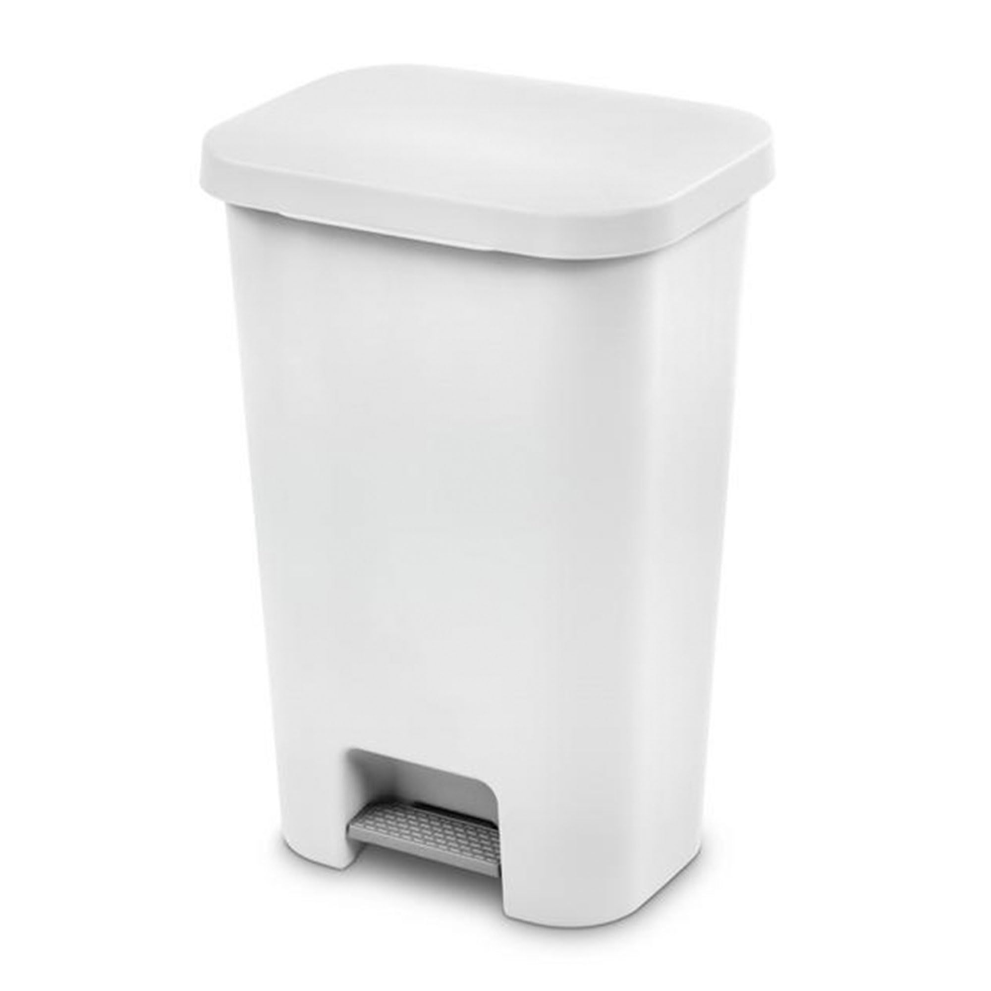 Sterilite 11.9 Gallon StepOn Wastebasket with Lid, Ideal in the Kitchen and Mudroom, Fits a Large 13 Gal Trash Liner, Pedal, White Lid and Bin, 4-Pack