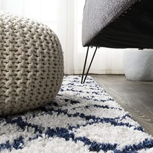 JONATHAN Y SHG104B-8 Sineu Moroccan Diamond Shag Indoor Area-Rug Bohemian Contemporary Modern Geometric Easy-Cleaning High Traffic Bedroom Kitchen Living Room Non Shedding, 8 X 10, Beige/Navy